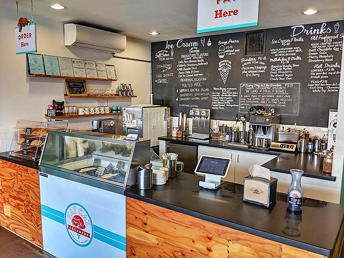 The command center of frozen delight operations. From this counter, happiness is dispensed one scoop at a time.