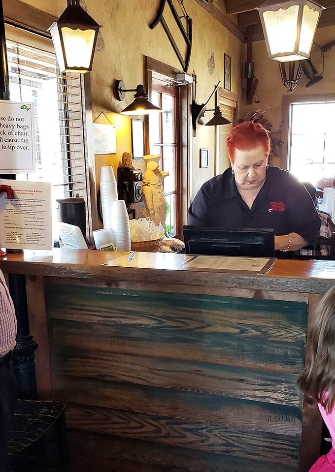 The hostess station stands ready to welcome hungry pilgrims seeking the promised land of unlimited refills.