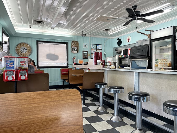 Counter seating where regulars have worn their loyalty into the chrome&mdash;the best spot for solo diners and coffee philosophers.