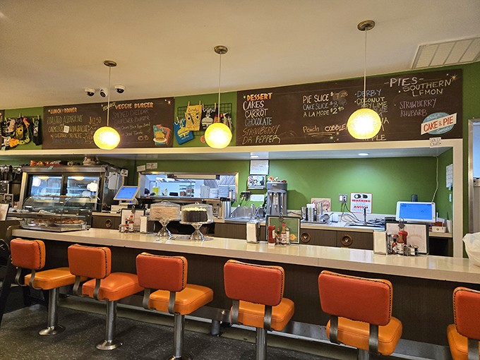 Counter seating&mdash;that sacred space in any proper diner&mdash;where solo diners find community and the coffee refills come with perfect timing.