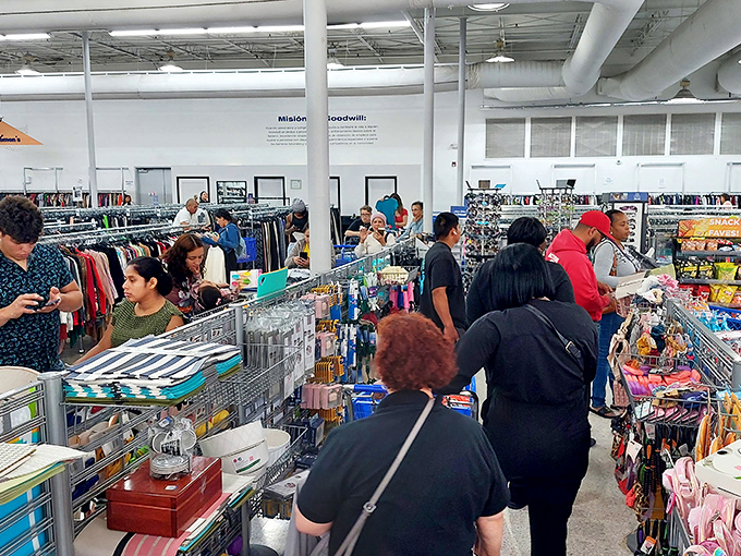 Thrift shopping is a team sport in Miami! The diverse crowd reflects the universal appeal of finding unexpected treasures.