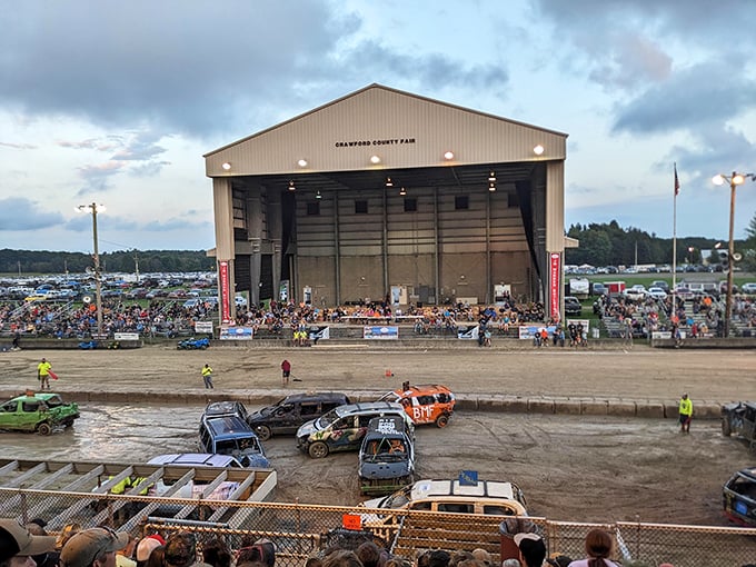 Demolition derby night at the Crawford County Fair&mdash;where retirement savings thankfully aren't invested in the vehicles on display.