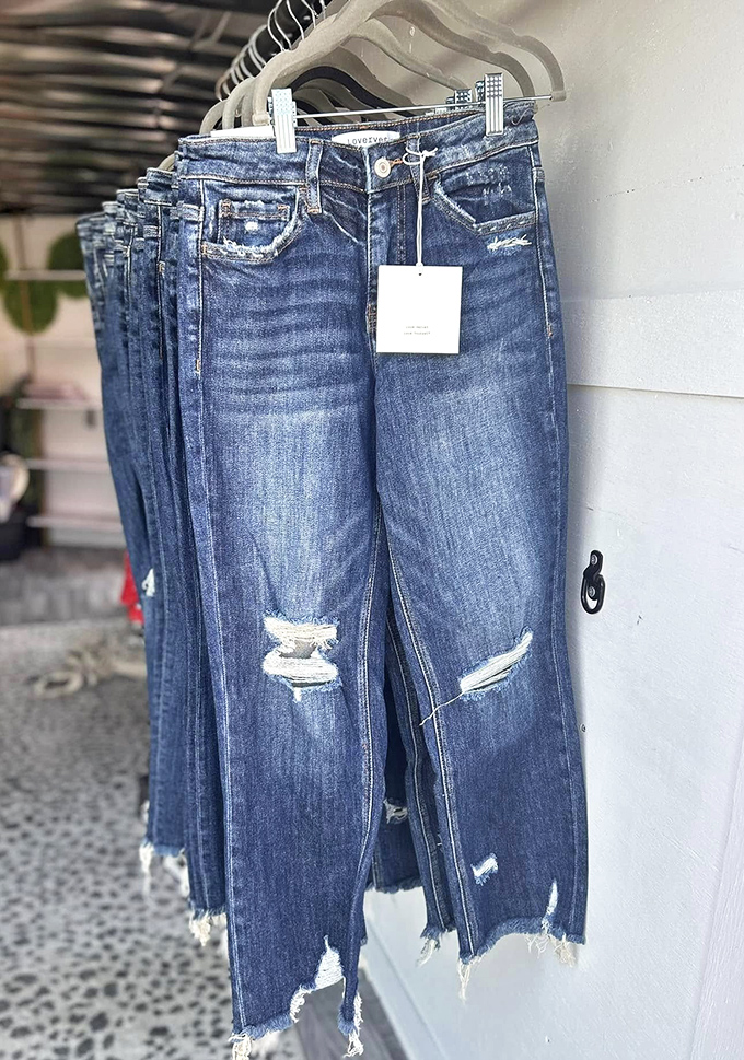 Perfectly distressed denim waiting for its second life. These jeans have already done the hard work of breaking in&mdash;you just get to enjoy the comfort.