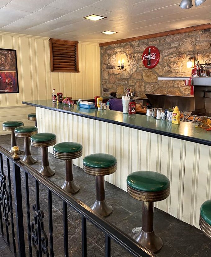 Classic Americana served with a side of nostalgia. These vintage counter stools have supported generations of hungry travelers seeking post-cavern refreshments.