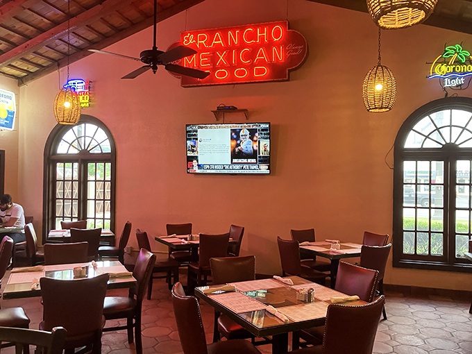 The dining room's neon glow and wooden beams create that perfect "I've discovered something special" atmosphere that keeps locals coming back.