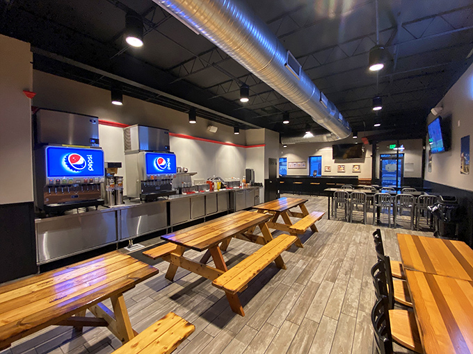 A dining room designed for one purpose only: focusing entirely on the meat masterpiece in front of you. No distractions necessary.