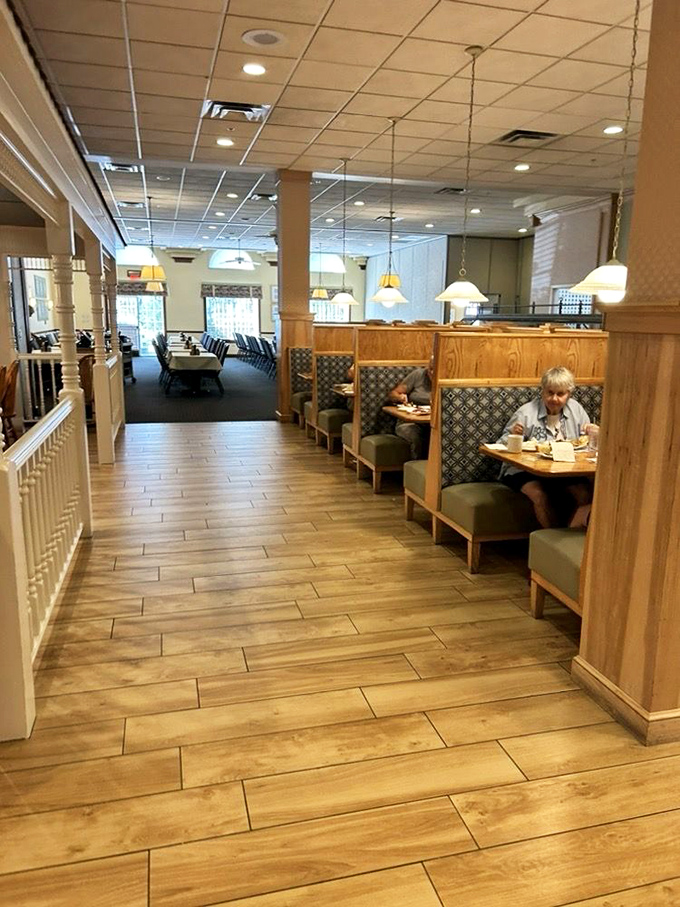 Warm wood tones and comfortable seating create the perfect backdrop for the serious business of enjoying authentic Amish cooking.