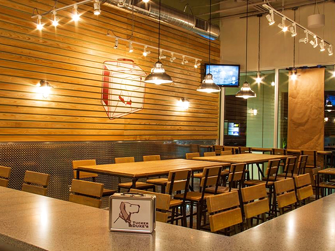 Wooden slat walls and minimalist design create the perfect backdrop for the real star of the show&mdash;whatever's about to land on your plate.