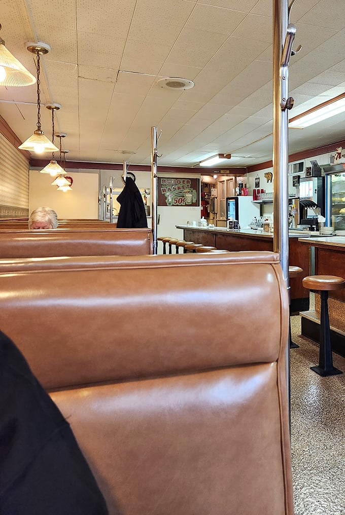 Brown vinyl booths worn to a perfect sheen by generations of happy diners. Some patina can't be manufactured&mdash;only earned.