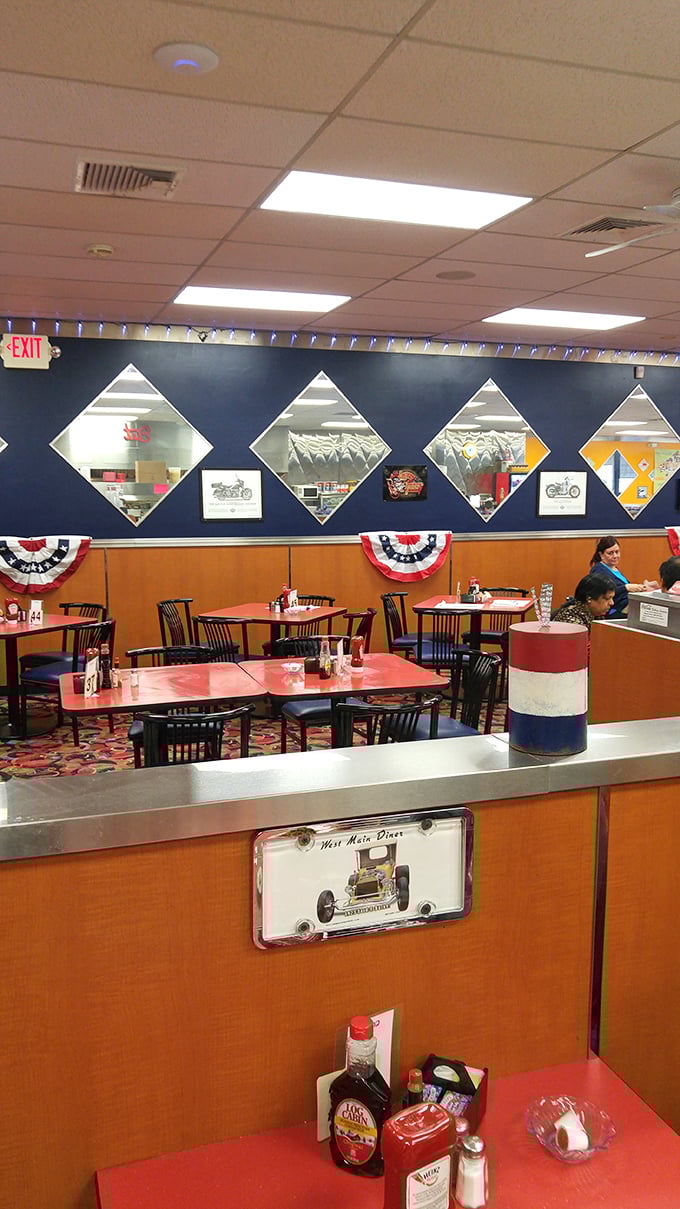 Red, white, and blue decor that says "We take breakfast seriously" without having to put it on a chalkboard with fancy lettering.