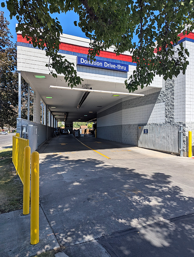 The donation drive-thru: where giving becomes as convenient as fast food, but with better karma. Your castoffs enter here before beginning their journey to new homes. 