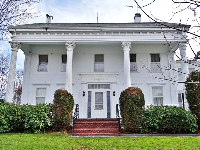 Columns that could tell stories &ndash; this stately white home represents the architectural grace that gives Damariscotta its timeless character.