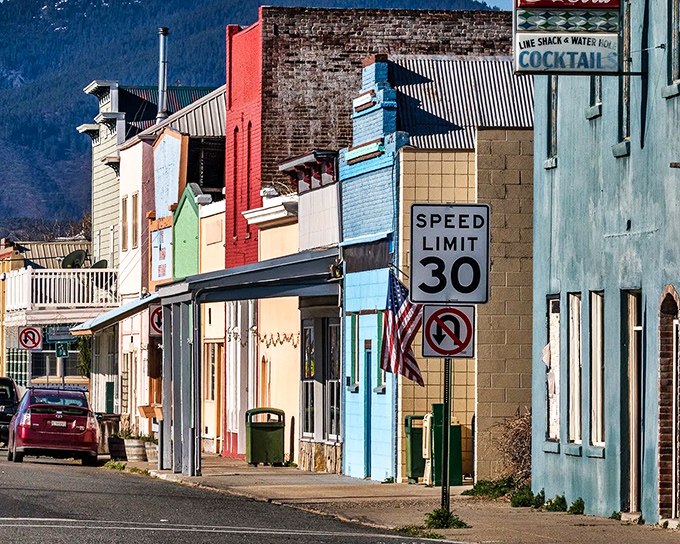 Downtown Montague's architectural rainbow would make a minimalist architect weep &ndash; and thank goodness for that splash of personality.