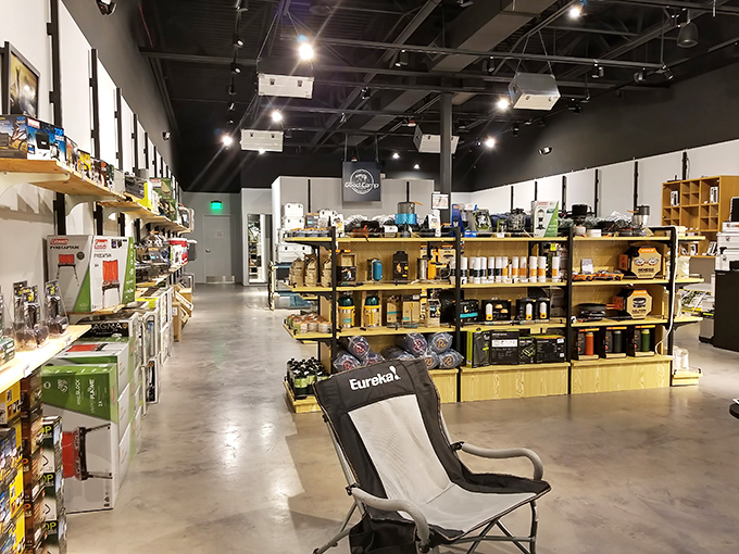 This outdoor gear store proves that even adventure equipment deserves the outlet treatment&mdash;that camping chair practically screams "try me!"