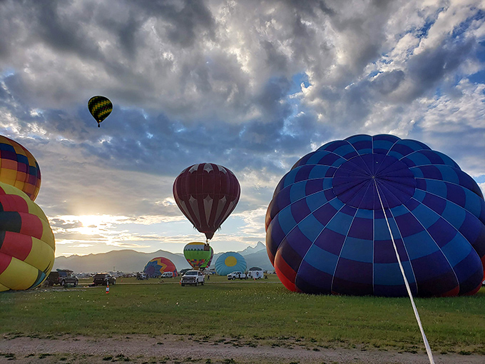 Hot air balloons transforming the Teton Valley into a floating rainbow. Dawn patrol never looked so magical or made waking up early so worthwhile.