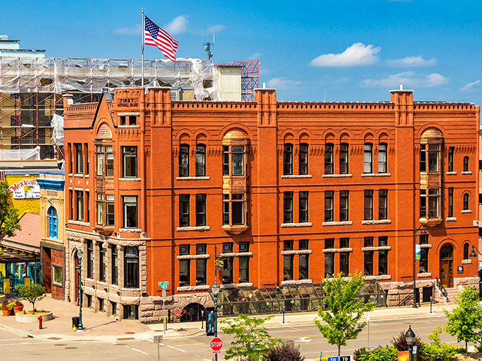 The First National Bank Building commands attention with its bold red granite&mdash;banking on impressive architecture to make a lasting statement.