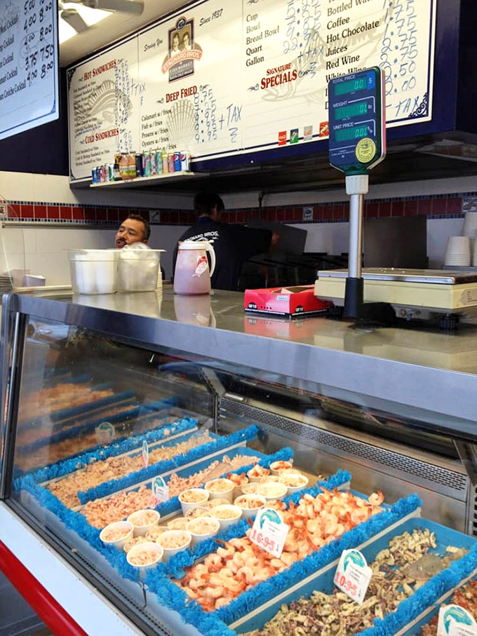 The seafood display case&mdash;a treasure chest of oceanic delights where decision-making becomes deliciously difficult for the hungry visitor.