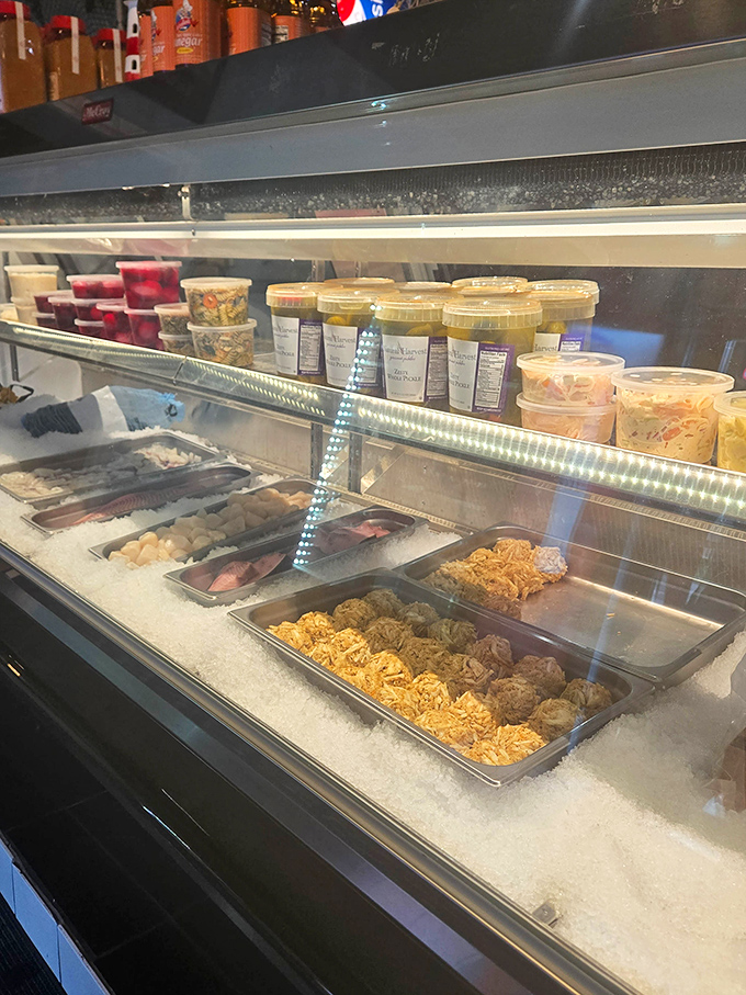 Behind glass cases, seafood awaits its destiny while that branded aquarium adds authentic coastal charm to this landlocked Pennsylvania treasure.