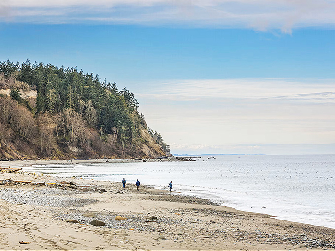 Fort Worden's beaches invite contemplation, where the Olympic Peninsula meets the Strait of Juan de Fuca in a dramatic coastal embrace.