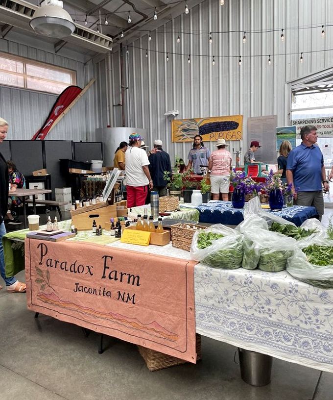 At Paradox Farm's stand, the morning's harvest waits for homes, each leaf and stem a testament to New Mexico's remarkable growing conditions.