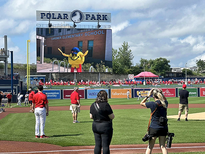 Baseball and community spirit come together at the ballpark, where hometown heroes play under blue skies and local pride fills the stands.