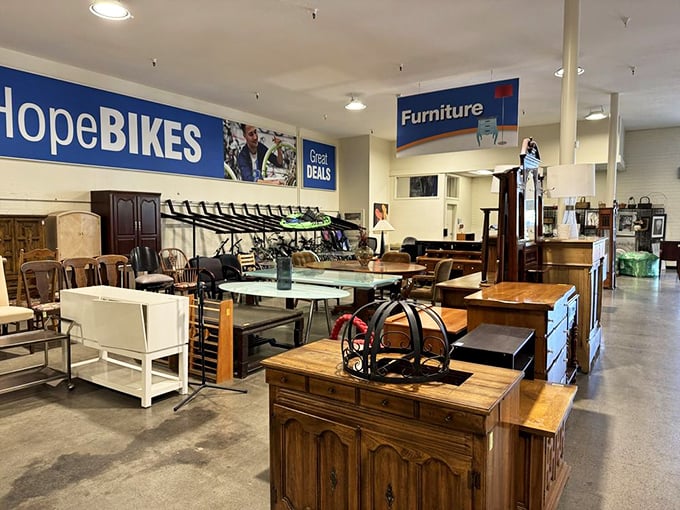 Furniture with character and stories to tell. That wooden cabinet has probably seen more family dinners than most food critics.