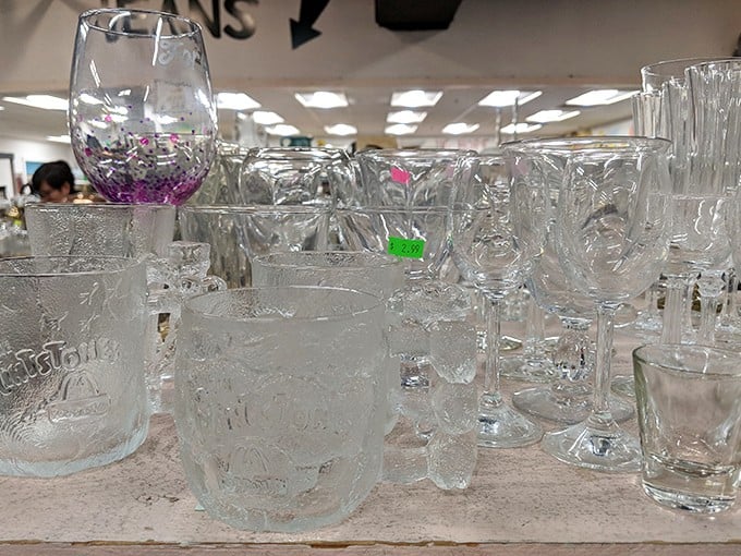 Glassware galore! From vintage tumblers to wine glasses, these shelves hold the perfect vessels for your next toast – at toast-worthy prices.