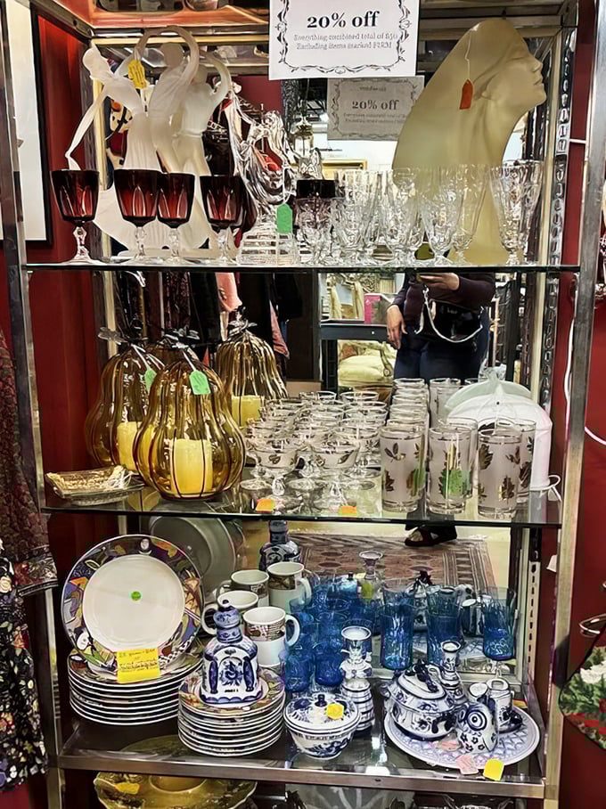 Crystal stemware and blue willow plates await their next dinner party &ndash; these glasses have toasted everything from V-E Day to disco.