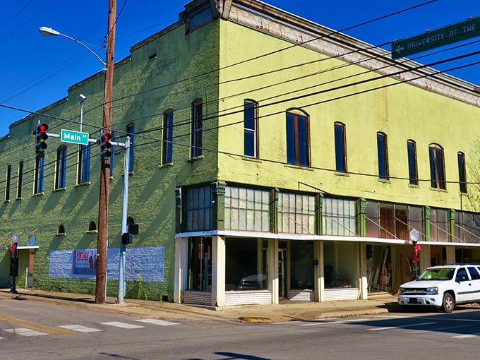 That green-trimmed building adds a splash of color without looking like it's screaming for attention on social media.