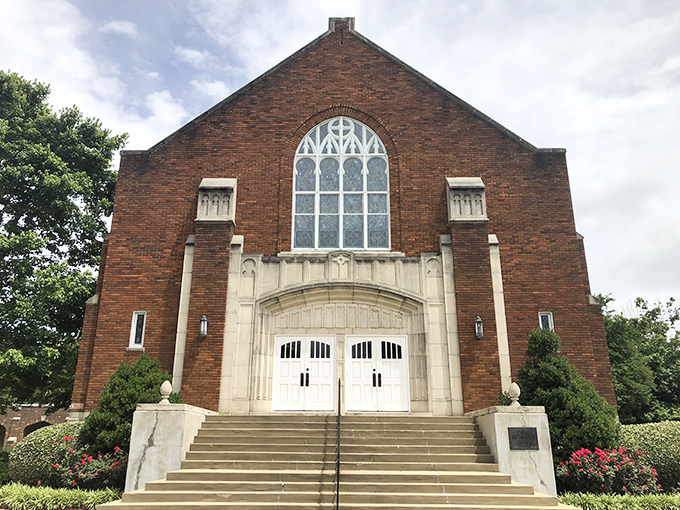 First Methodist's stunning brick facade and grand entrance speak to Grenada's deep spiritual roots and architectural appreciation that spans generations.