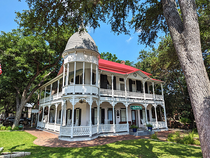 The Gruene Mansion Inn's wraparound porch and Victorian splendor practically begs you to sit a spell with a glass of sweet tea.