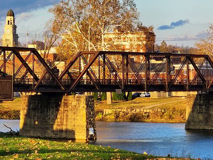 Harmar Bridge connects more than just riverbanks&mdash;it links modern Marietta to its storied past with sturdy iron and golden sunset views. 