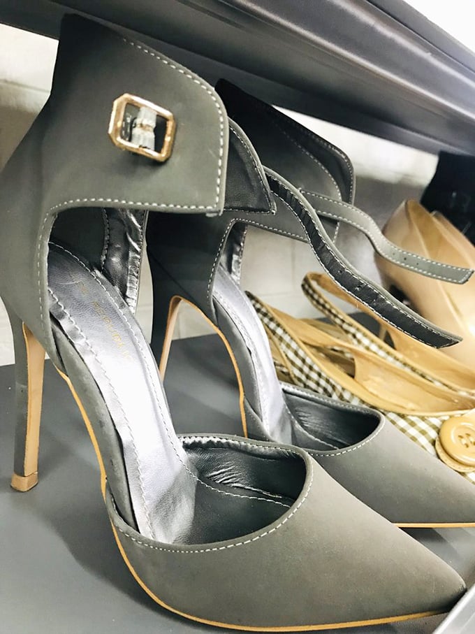 High heels stand at attention, their previous dance floors behind them, waiting for new adventures and nights on the town.