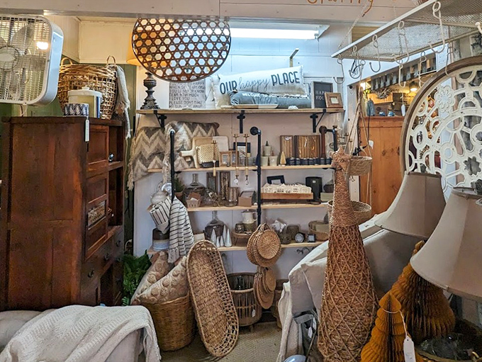 A neutral sanctuary of woven textures and natural materials&mdash;proof that "Our Happy Place" signs work best in spaces that actually make you happy.