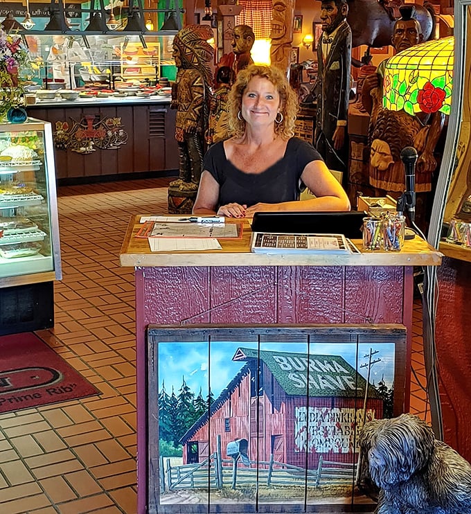 Not just a host station&mdash;it's the gateway to prime rib paradise, complete with rustic artwork that whispers, "Hungry yet?"