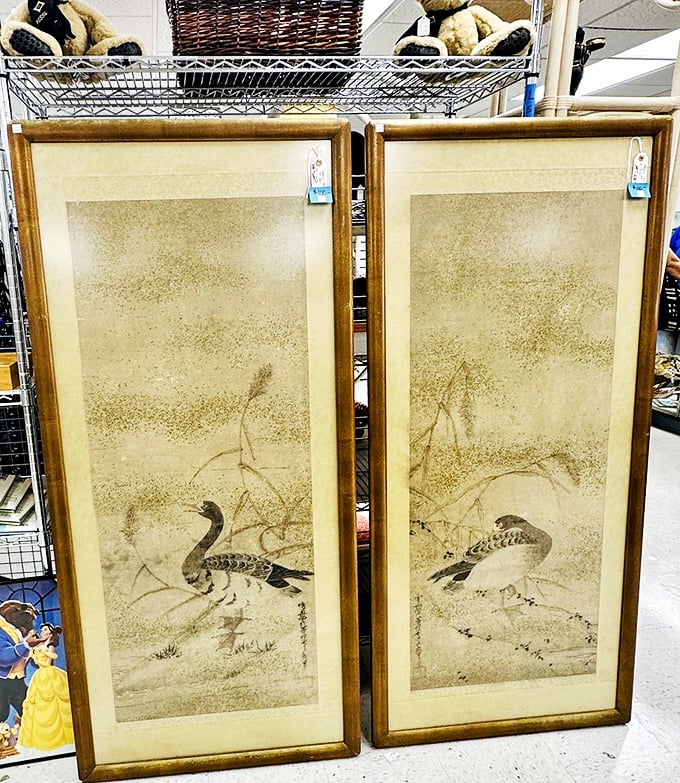 Elegant Japanese scroll paintings bring instant sophistication to any wall. Someone's redecorating decision becomes your living room's conversation starter.