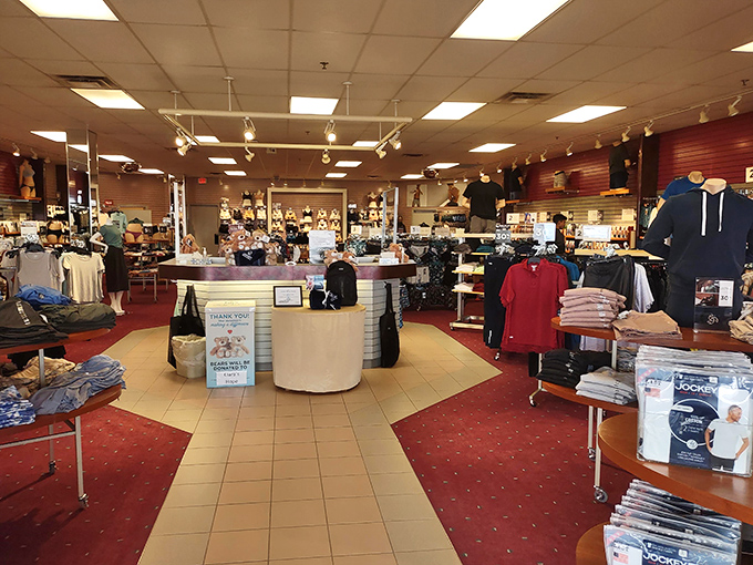 Traditional retail layout with a twist &ndash; the circular checkout counter serves as both functional workspace and symbolic reminder that savings come full circle.