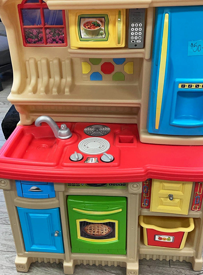 Childhood dreams in plastic form. This play kitchen has already inspired tiny chefs&mdash;and at thrift store prices, imagination comes deliciously affordable.