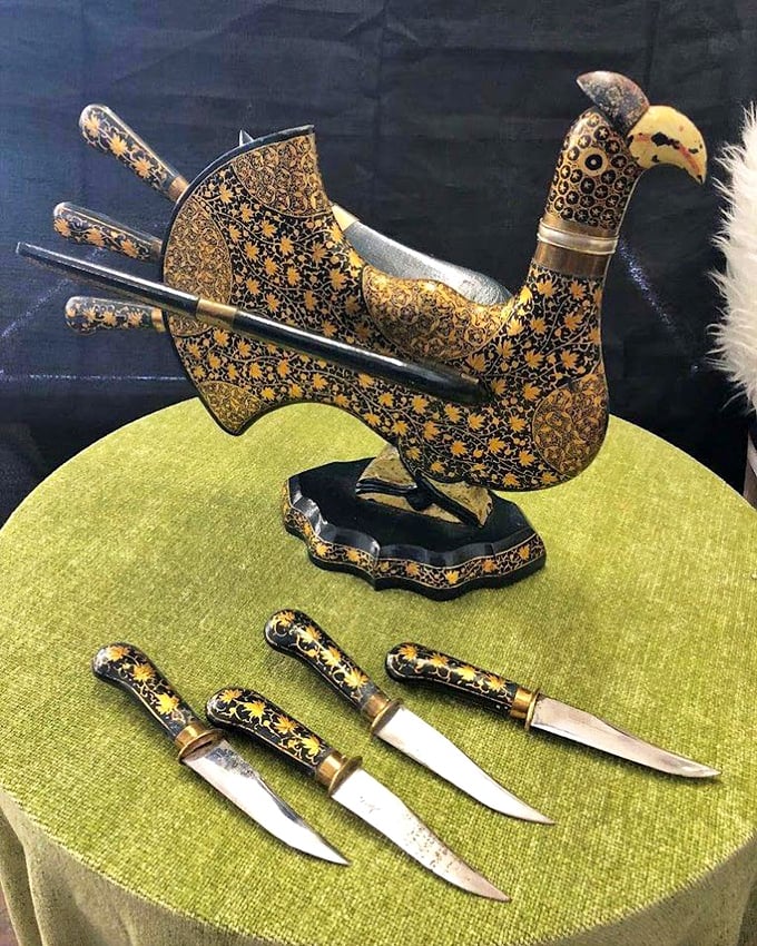 Not just any knife set&mdash;an ornate peacock-shaped conversation piece that would make any dinner party memorable. Unexpected finds like this make thrifting addictive.