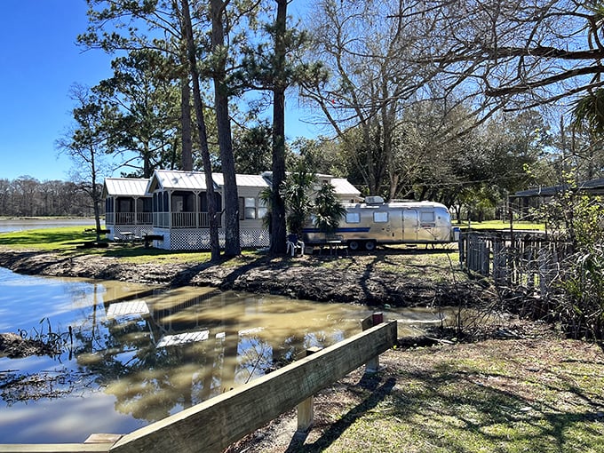 At Lakeview Park, vintage campers and Airstreams create a nostalgic retreat where water meets wilderness in perfect harmony.