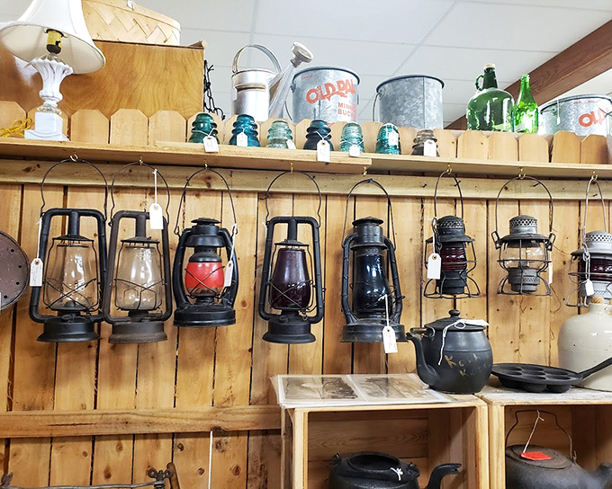 Oil lanterns line up like soldiers from the pre-electricity era. One of these could save you during the next Florida hurricane power outage!