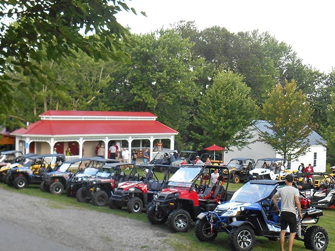 ATVs lined up outside a country store&mdash;proof that even in Amish Country, there's room for a little horsepower that doesn't require actual horses.