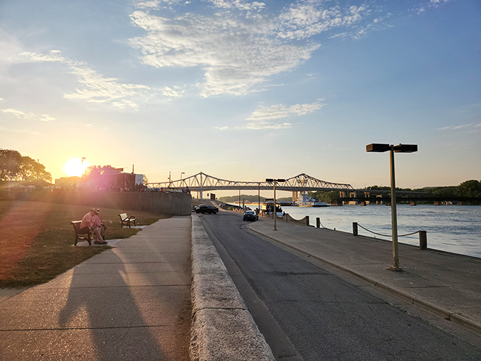 Levee Park's riverside path offers front-row seats to Mississippi River sunsets&mdash;nature's nightly show that never gets old, unlike some of us.