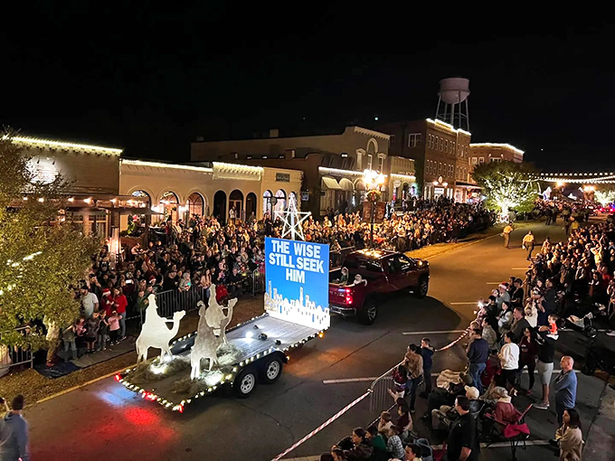The Wise Men Still Seek Him parade float glows against Senoia's holiday lights&mdash;Norman Rockwell would've added this to his portfolio.