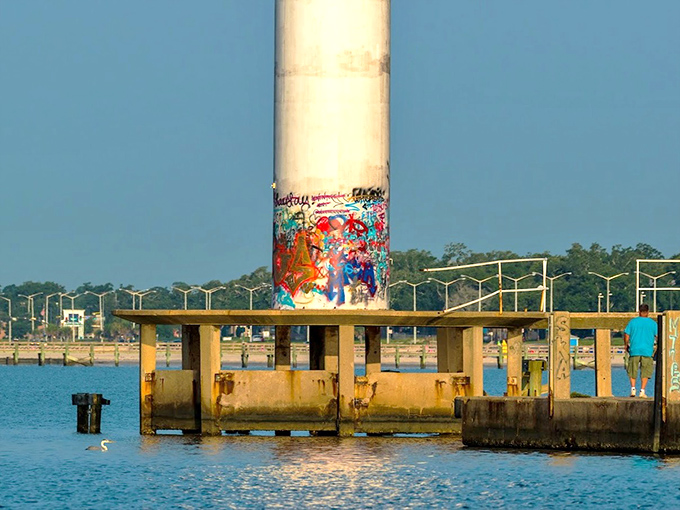 Up close, the colorful graffiti adds unexpected character, like finding street art in your grandmother's photo album.