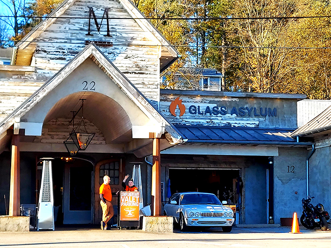 Glass Asylum's weathered exterior is like finding an artistic treasure in an unexpected package&mdash;the creative equivalent of a geode.