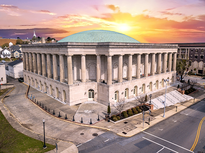 Macon City Auditorium's classical columns promise performances worthy of Carnegie Hall at community theater prices.