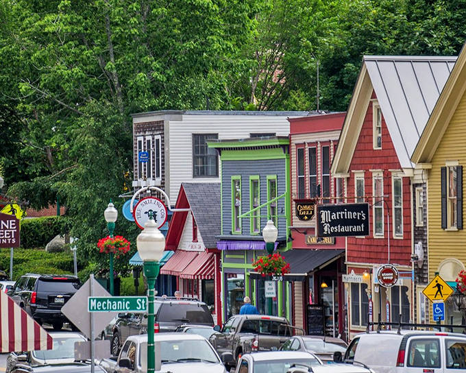 Mechanic Street's rainbow row of shops proves that New England practicality doesn't have to come in shades of white and gray.