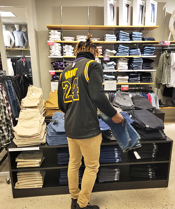 Even basketball fans find their perfect fit at Hagerstown's outlets, where style meets sports memorabilia in the men's section.