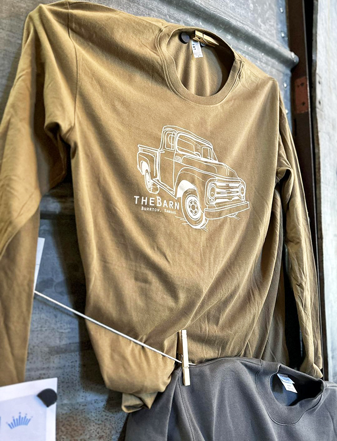 Even the merch at The Barn celebrates rural Kansas pride, with vintage truck designs that would make your grandpa nod approvingly.